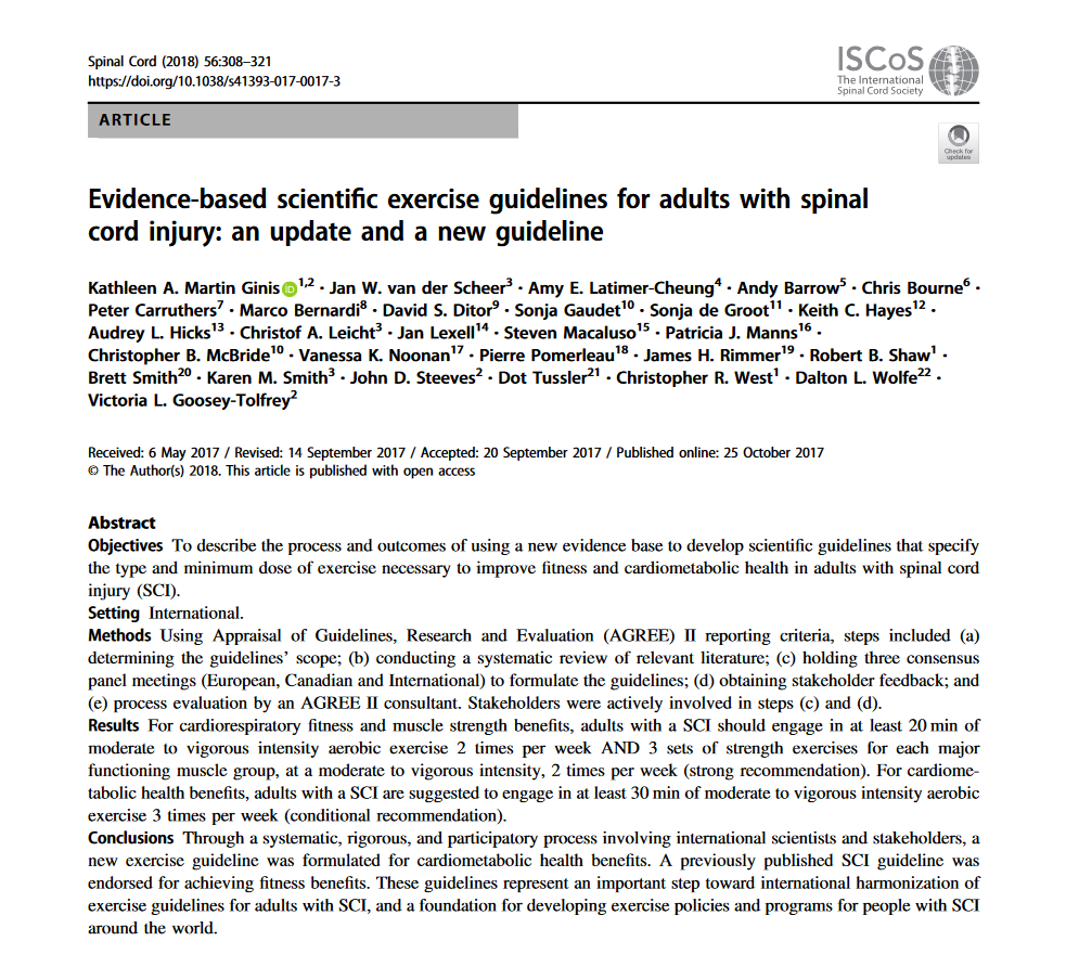 Exercise Guidelines for Adults With Spinal Cord Injury - SCIRE Community
